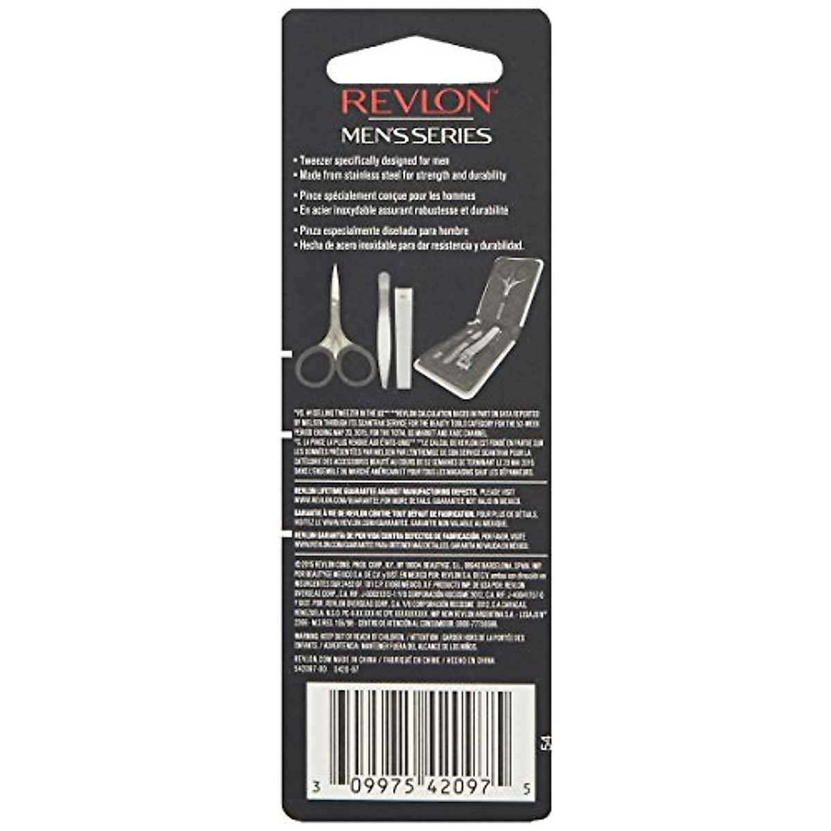 Revlon Eyebrow Hair Removal Tweezer, Men's Series, High Precision Tweezers for Men, 60% Larger Grip, Stainless Steel (Pack of 1)