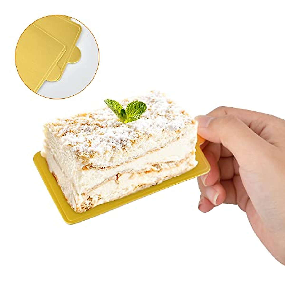 200 Pcs Mini Rectangular Cardboard, Mousse Cupcake Base, Cake Dessert Paper Board, Dissert Plates Circle Patries Cardboard Base Decorating Display for Party Wedding Catering Restaurant (Gold)