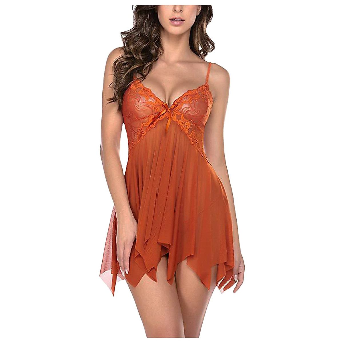 Aniywn Sexy Lingerie for Women, Strap Lace Lingerie Dress, Babydoll Lace Chemise V Neck Mesh Sleepwear Nightgown for Women