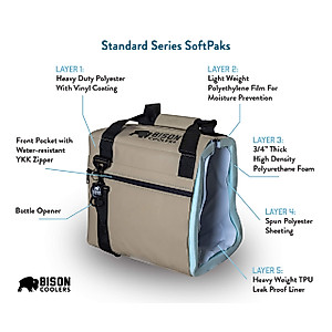 Bison Soft Cooler, Small Cooler Bag, Travel Cooler, Soft Sided Cooler Bag, Camping Coolers, Insulated Cooler, Soft Cooler Bag, Travel Cooler for Car, Bag Cooler (12-Can, Sand)