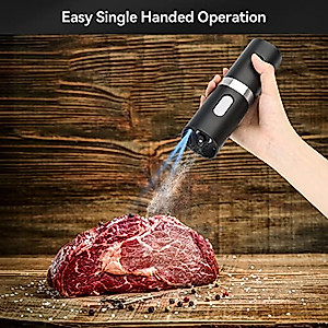 BONNIGHT Electric Salt and Pepper Grinder Set, Automatic Salt & Pepper Mill Refillable with Rechargeable Base, USB Cables, 2 Adjustable Coarseness Mills, One Hand Operation, LED Light