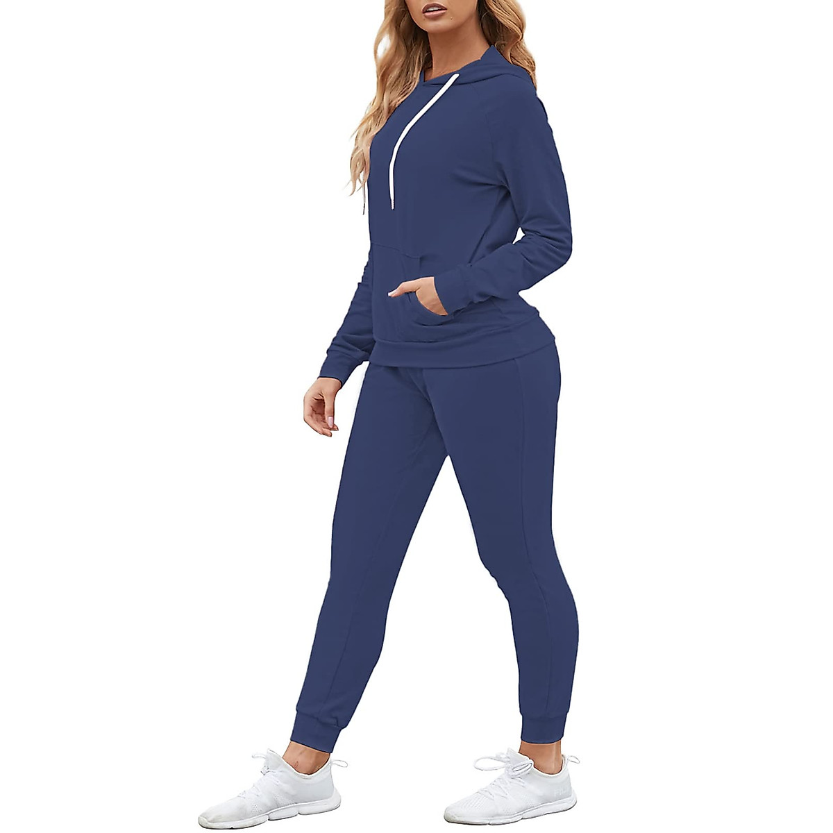 Fixmatti Hoodie Sweat Suit Women Clothing Long Sleeve Sweatpants Sport Jogger Set Navy Blue M