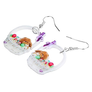 DOWAY Acrylic Easter Basket Eggs Rabbit Bunny Earrings Drop Dangle Jewelry for Women Funny Party Gifts (Multicolor-2)