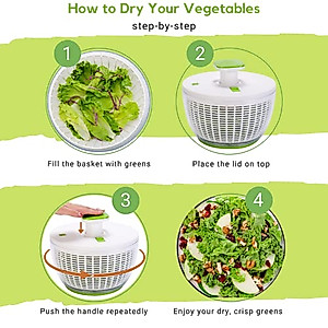 Brieftons QuickPush Salad Spinner: Large 6.3-Quart Vegetable Washer Dryer Strainer Drainer, Easy One-Handed Handle & Brake, Fast Spin Cycles, Compact Storage, to Wash, Clean & Dry Vegetables, Fruits