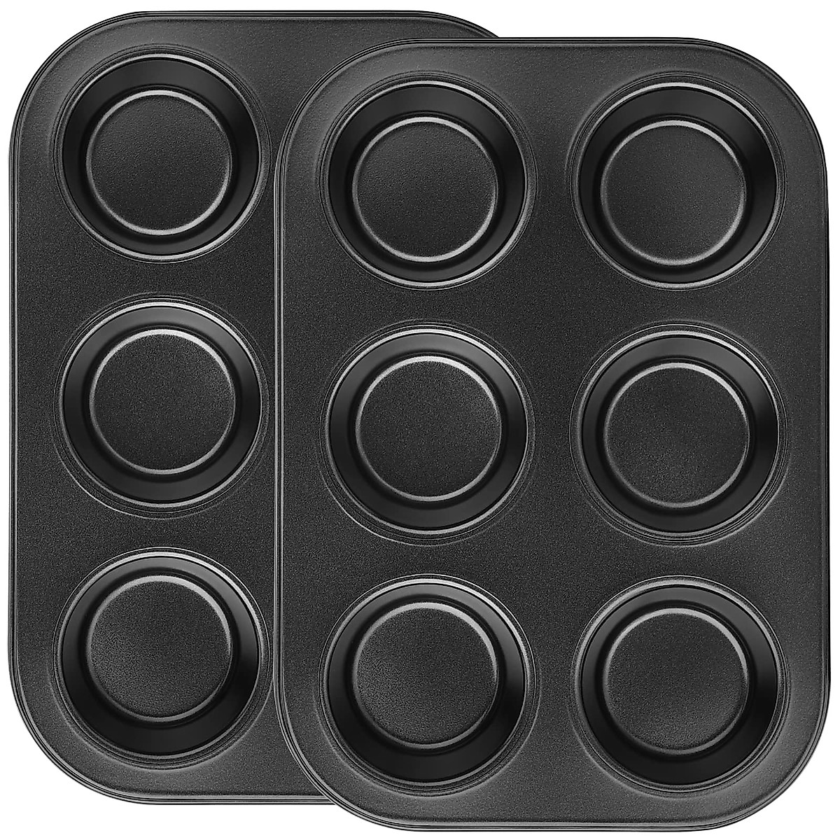 Beasea Muffin Pan 6 Cup, Set of 2 Non Stick Muffin Baking Pan, Carbon Steel Muffin Pan Bakeware Set Cupcake Baking Pan for Oven Baking