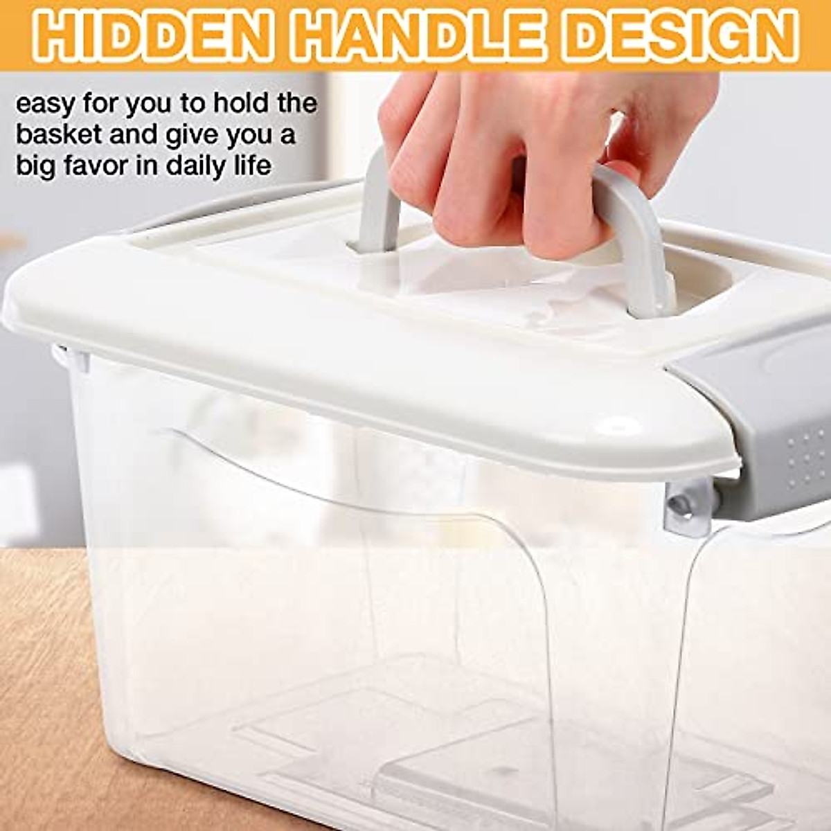 8 Pcs Storage Latch Bin with Lids 8 Qt Clear Plastic Lidded Organizer Bins with Handle Stackable Storage Latching Containers for Home Shelf Office Closet Organize Clothes Toys Snacks Crafts