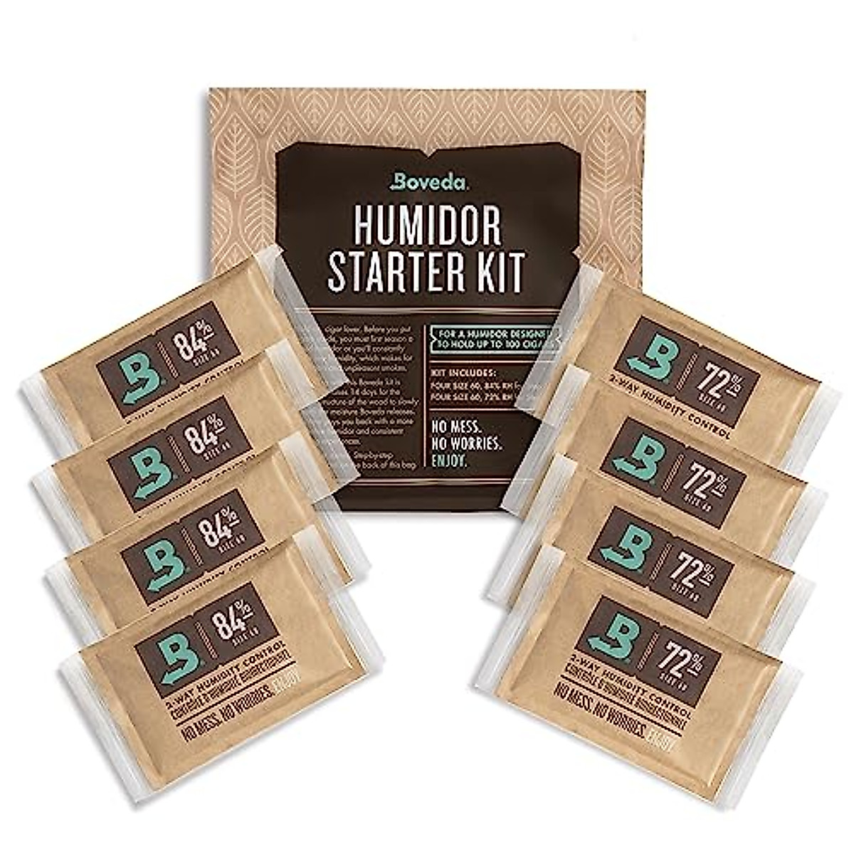 Boveda Starter Kit Bundle: Season a Wood Storage Box Plus Maintain Humidity with 2-Way Humidity Control | Includes (2) Each Size 60 Boveda 84% & 72% | 1-Count