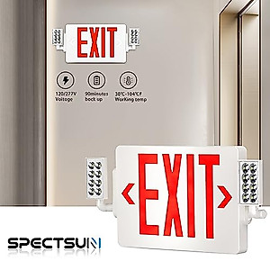 SPCETSUN 1 Pack Red Exit Sign with Emergency Lights,LED Emergency Exit Light with Battery Backup,UL Listed, AC 120/277V,Double Face Commercial Emergency Exit Light Combo for Business.