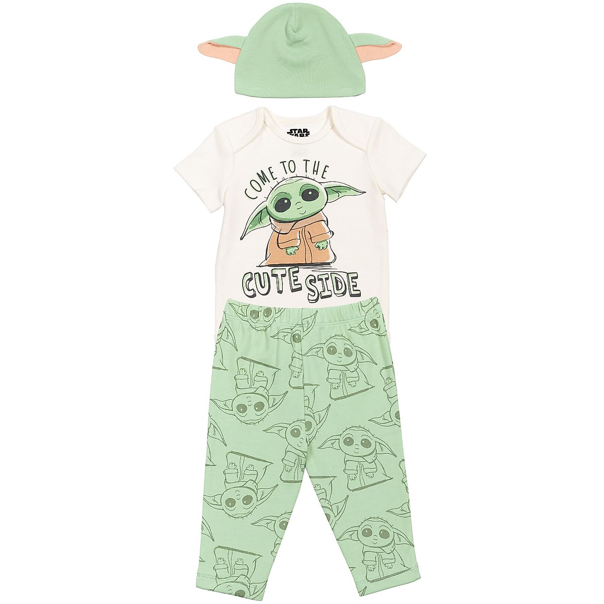 STAR WARS The Mandalorian Newborn Baby Boys Bodysuit Pants and Hat 3 Piece Outfit Set 0-3 Months