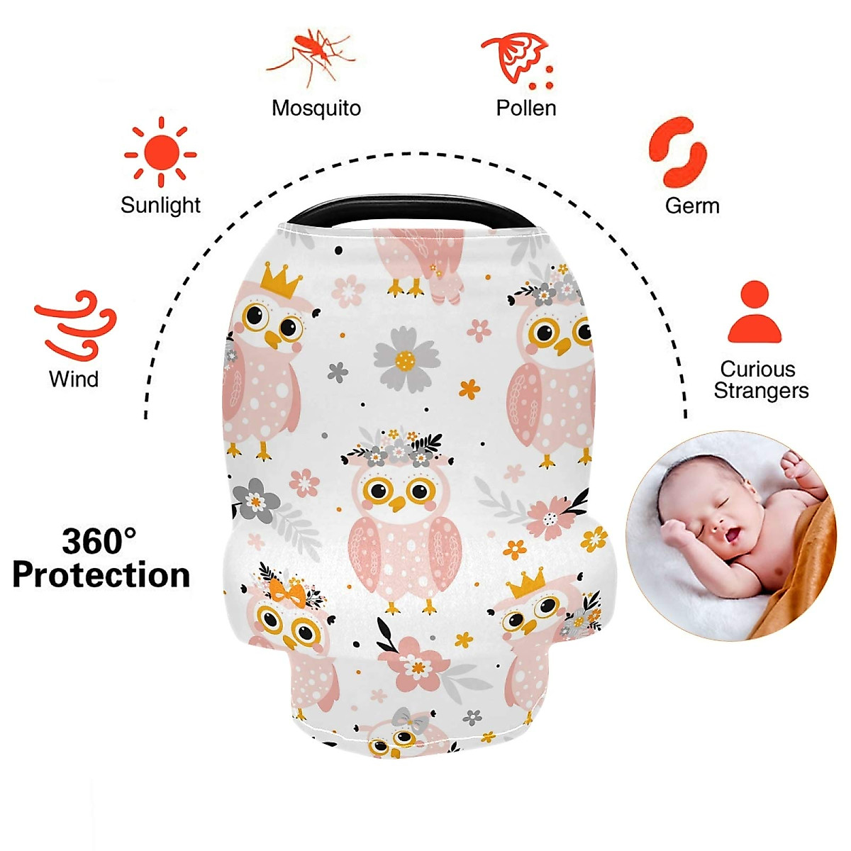 Nursing Cover Breastfeeding Scarf Pink Cute Owl Print- Baby Car Seat Covers, Stroller Cover, Carseat Canopy(8rh3c)