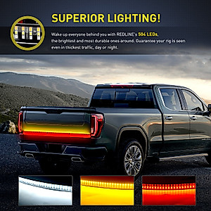 Nilight Triple Row 60 Inch 504 LEDs Truck Tailgate Light Bar Strip with Red Tail Brake Sequential Amber Turn Signal White Reverse Back Up Lighting Modes for Pick Up Truck SUV