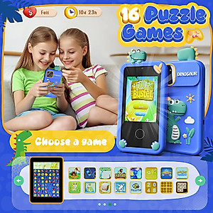 Luyiilo Kids Smart Phone Toys for Boys,Dinosaurs Gift Toys for Boys Ages 3-9 Christmas Birthday Gifts Mini Smart Phone Toys With 2.8" Touchscreen 16 Learning Games Dual Camera Music Player, 8G SD Card