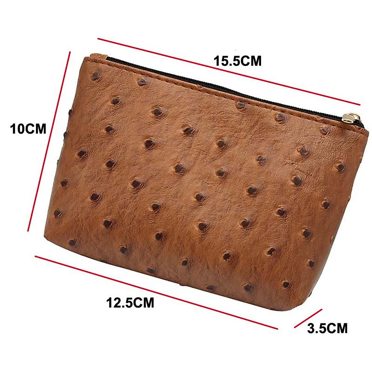 Bestmaple Portable Fashion PU Ostrich Grained Leather Coin Pouch Credit Card Holder Small Thin Wallet Travel Pouch Change Zipper Purse (Brown)