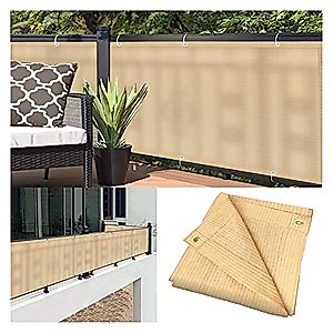 ALBN Balcony Screen Privacy Protection Outdoor Shading Net Windshield UV Protection HDPE Tear Resistant with Rope & Cable Ties, Height 1.1m/1.4m (Color : Beige, Size : 110x600cm)