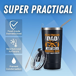 Onebttl Electrician Gifts Tumbler Travel Coffee Mug, for Dad, Husband, Father's Day, Birthday, Stainless Steel Insulated 20oz/590ml - Electrician Dad