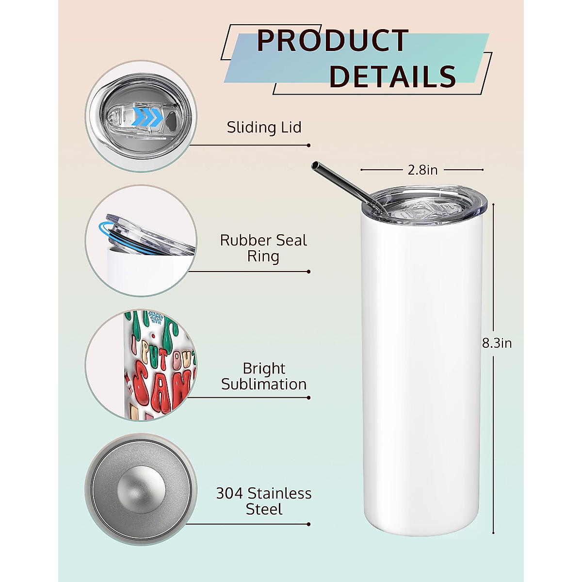 OFFNOVA 20Pack Sublimation Tumblers Blank, 20oz Skinny Straight Tumbler Bulk for Heat Transfer, Double Wall Insulated Tumbler with Individually Boxes, Shrink Wrap, Cleaning Brush