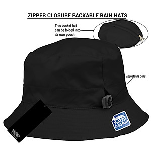 Adjustable Waterproof Bucket Rain Hat in Nylon, Easy to fold (BLACK)
