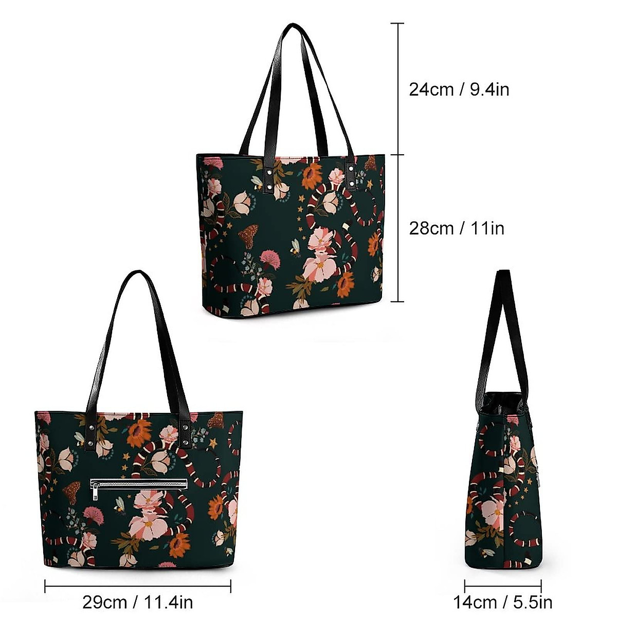 Womens Handbag Flowers Butterfly Bees Rose Bloom Leather Tote Bag Top Handle Satchel Bags For Lady
