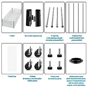 Chrome NSF 7 Tier Metal Shelf Wire Shelving Unit, 2450lbs Heavy Duty Adjustable Storage Rack with Wheels & Shelf Liners for Closet Kitchen Garage Basement Commercial Shelving - 82" H x 48" L x 18" D
