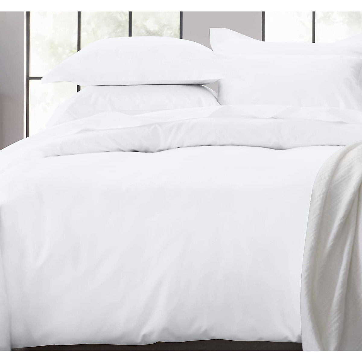 Marina Shades 100% Egyptian Cotton Twin/Twin XL 3 Pc Solid Duvet Cover Set with Pillowcases 1000 Thread Count Super Soft Breathable Fade Resistant Anti-Pilling Hotel Class Luxury Bedding (White)
