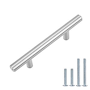 Amazon Basics Euro Bar Cabinet Handle (1/2-inch Diameter), 5.38-inch Length (3-inch Hole Center), Satin Nickel, 10-Pack