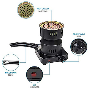 Multipurpose Charcoal Starter Coal Burner for BBQ, Hookah, Shisha - Electric Burner, Stainless Steel, Porcelain Coating, Fast Heating Technology Plus Free Charcoal Tongs