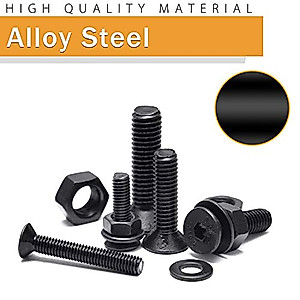 VIGRUE 1225PCS Metric M2 M3 M4 M5 Flat Hex Head Socket Cap Screws Black Zinc Plating Alloy Steel Small Bolts Nuts Washers Assortment Kit, Allen Socket Drive with 4Pcs Hex Wrenches