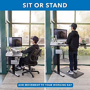 Mount-It! Electric Height Adjustable Corner Stand Up Desk, Black Steel Frame L-Shaped Standing Workstation for Corners, Automatic Sit Stand Desk, Smoothly Raises from 28.3" to 47.2", Home Office