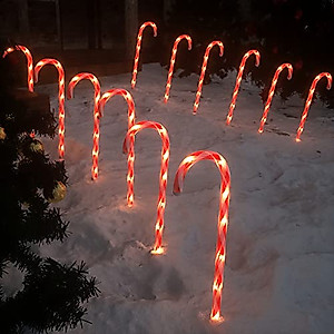 COOLWUFAN 28" Christmas Candy Cane Pathway Markers, Set of 12 Pack Christmas Outdoor Decorations Pathway Lights with 72 Warm Lights for Christmas Holiday Party Walkway Patio Garden Yard Lawn Decor