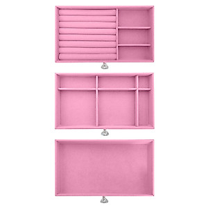 Jemjosh Clear Acrylic Velvet Jewelry Organizer with 3 Drawers, Stackable Display Storage Earrings Necklace Rings Bracelets Box Holder Case for Women, Pink