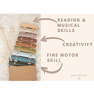 Our Littles Co Neutral Xylophone Instrument | Montessori Musical Toy for Toddlers & Kids Song Book | Educational Developmental Sensory Toys Non-Toxic Safe Gift Organic | Designed in USA