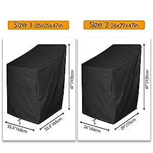 COOSOO High Back Stackable Chair Cover Patio Waterproof Chair Storage Bag Outdoor Furniture Cover Lounge Deep Seat Protection with Windproof Elastic for Garden Black