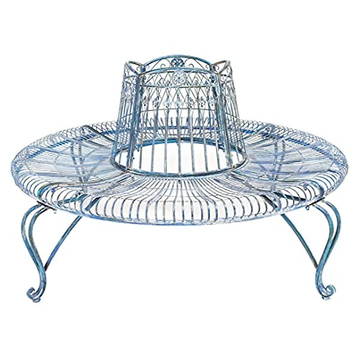 Safavieh PAT5019C Outdoor Collection Ally Darling Antique Wrought Iron 60-inch Round Tree Bench, Mossy Blue
