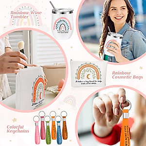 Rtteri 6 Set Teacher Appreciation Gifts Bulk 12 oz Rainbow Tumbler with Lid Straw Brush Keychains Makeup Bags Thank You Teacher Gift Back to School Appreciation Gift Set for Birthday Graduation Women