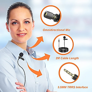 Lavalier Lapel Microphone Complete Set - Professional Omnidirectional Condenser Grade Audio Video Recording Mic for Android/iPhone/PC/Camera for Interview, YouTube, Video Conference, Podcast