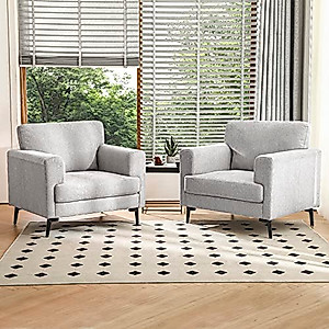 SENYUN Mid Century Modern Accent Chair, Oversized Upholstered Living Room Single Sofa Chair with Metal Legs, Comfy Linen Fabric Reading Lounge Armchair for Apartment, Bedroom, Office