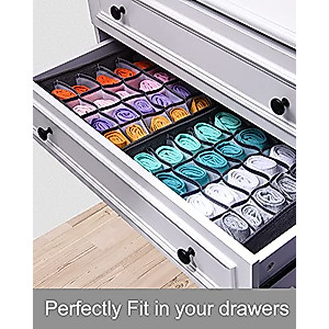 ULG 2 Pack Sock Drawer Organizer, Machine Washable Oxford Cloth, 48 Cell Fabric Cabinet Closet Organizer and Storage, Underwear Drawer Organizer Divider for Storing Socks, Underwear, Ties, Dark Grey