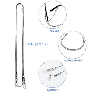 Jmkcoz Stainless Steel Eyeglass Holder Chain 80cm Eyeglass Necklace Chain Silver