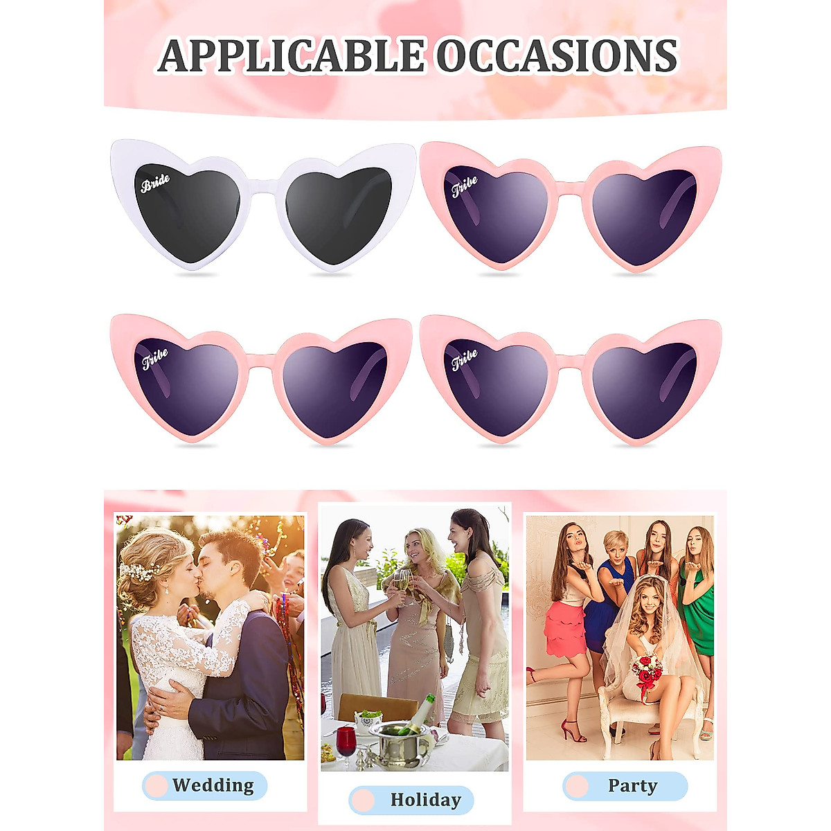 Dunzy 7 Pairs Bachelorette Sunglasses Retro Heart Bride Sunglasses Vintage Wedding Sunglasses for Bridesmaid Bridal Party (White, Pink, Grey)