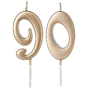 Champagne Gold 90th Birthday Candles for Cake, Number 90 9 Glitter Candle Party Anniversary Cakes Decoration for Kids Women or Men