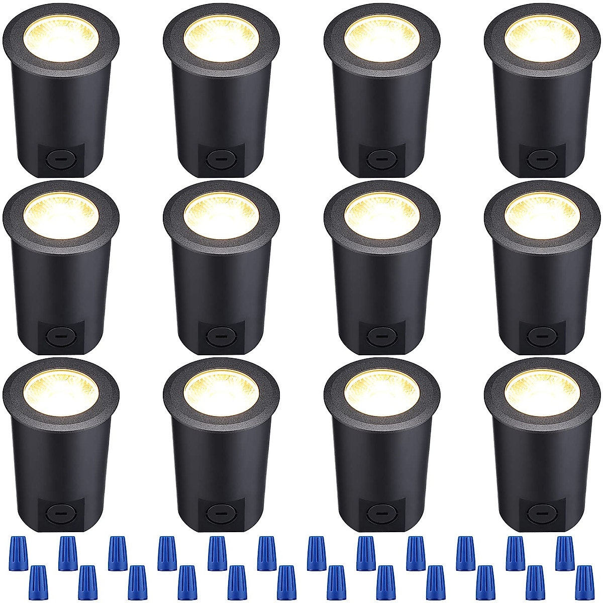 LEONLITE 12-Pack 7W LED Landscape Well Lights, 720LM 12-24V AC/DC Low Voltage, CRI90 IP67 Waterproof Inground Well Lights Outdoor, Black Aluminum Housing, Embedded Parts Included, 3000K Warm White