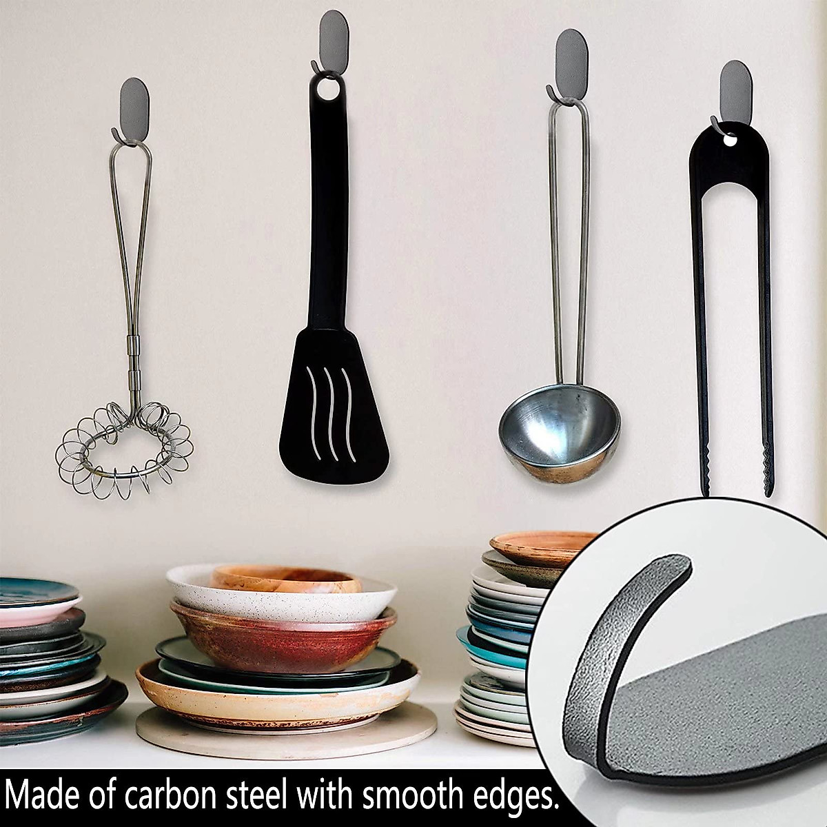 KAXIMON Self Adhesive Hooks White, 10 Pack Sticky Hooks Extra Strong for Kitchen, Bathroom, Sink - Waterproof Carbon Steel Stick Hanger on Towel Hooks