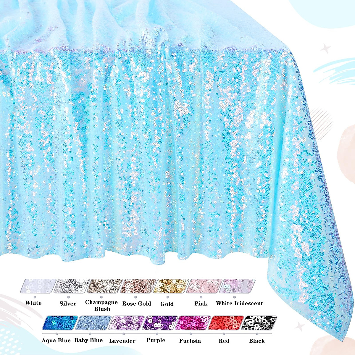 QueenDream Sequin Rectangular Table Cloth 60x102 Inch Blue Iridescent Sparkle Tablecloth Overlay for Wedding Birthday Baby Shower Bridal Outdoor Banquet Decoration