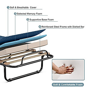 KOMFOTT Rollaway Bed with 4” Mattress, Folding Bed with Memory Foam Mattress for Adults, Portable Guest Bed with Sturdy Steel Frame, Made in Italy