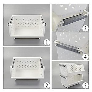 Yesdate 4-Pack Plastic Stackable Storage Basket Organizer, Multi-functional Stacking Basket Bins, White