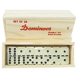 Premium Set of 28 Double Six Dominoes with Wood Case, Brown, 28 Piece (12-2408)