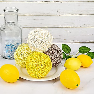 DomeStar Extra Large Rattan Balls, 4 Inches Wicker Balls Decorative Balls Natural Decorative Wicker Rattan Balls Orbs Vase Fillers Yellow, White, Grey and Lemon