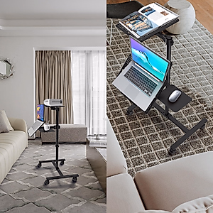 Aldeepo Swivel Tilt Laptop Desk, Height Adjustable Portable and Rolling Desk with Both Foot Pads and Wheels, Mobile Computer Cart with Mouse Pad for Home, Office,Workshops(Double Trays)