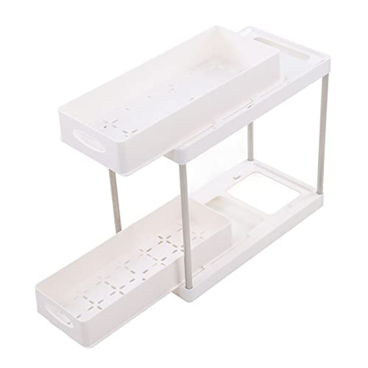 Under Sink Organizer and Storage, 2 Tier Under Sink Storage Cabinet Organizer, Cabinet Basket Sliding Drawer Pull Out Drawer Under Sink Shelves Counter Organizer for Bathroom (White)