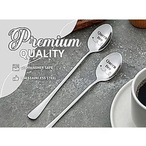 INNObeta Bee Gifts for Women, Engraved Ice Cream Spoons, 2 Pcs Stainless Steel Coffee Spoon, Queen Bee